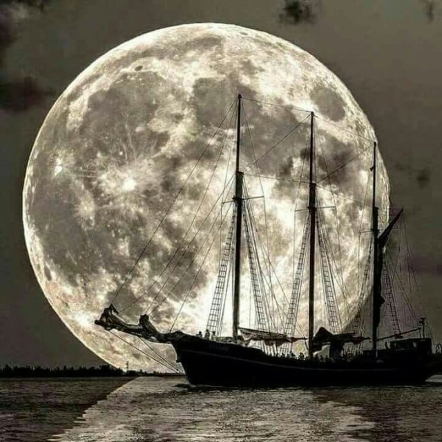 Good Night 32 - Full moon with old sailing ship » Micky-Harlan's ...